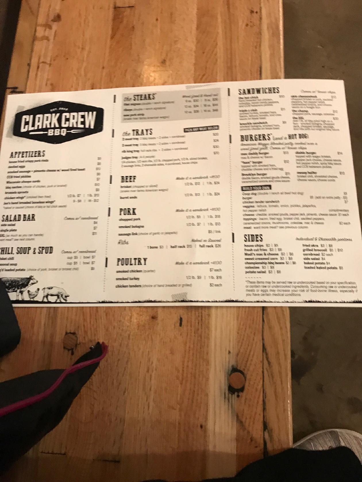 Menu at Clark Crew BBQ, Oklahoma City, Northwest Expy