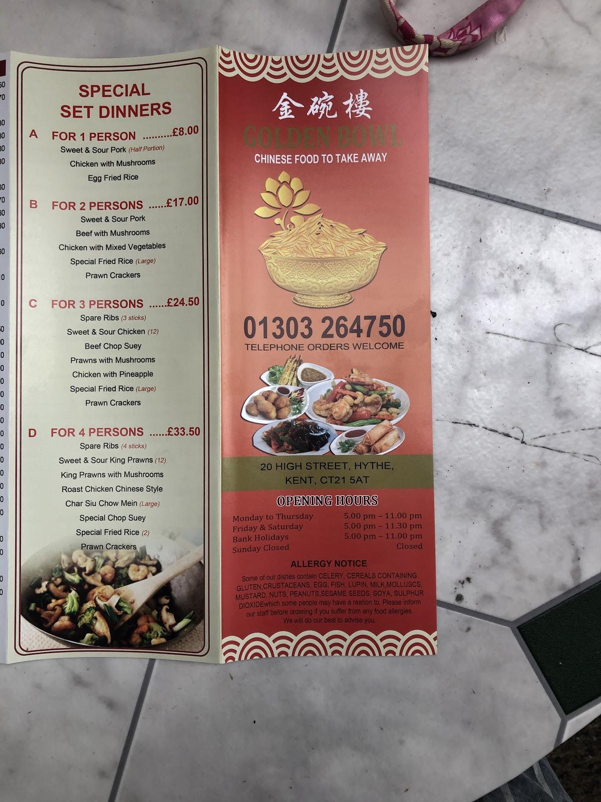 Menu at Golden Bowl fast food, Hythe