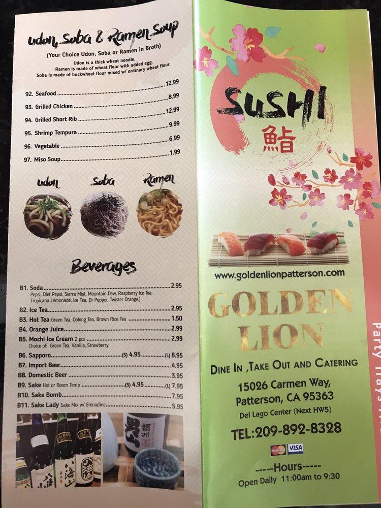 Menu at Golden Lion Chinese Restaurant, Patterson, 15026 Carmen Way