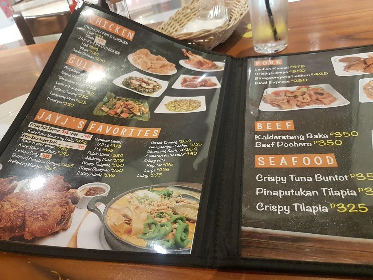 Carta del restaurante Jay-J's, Taguig