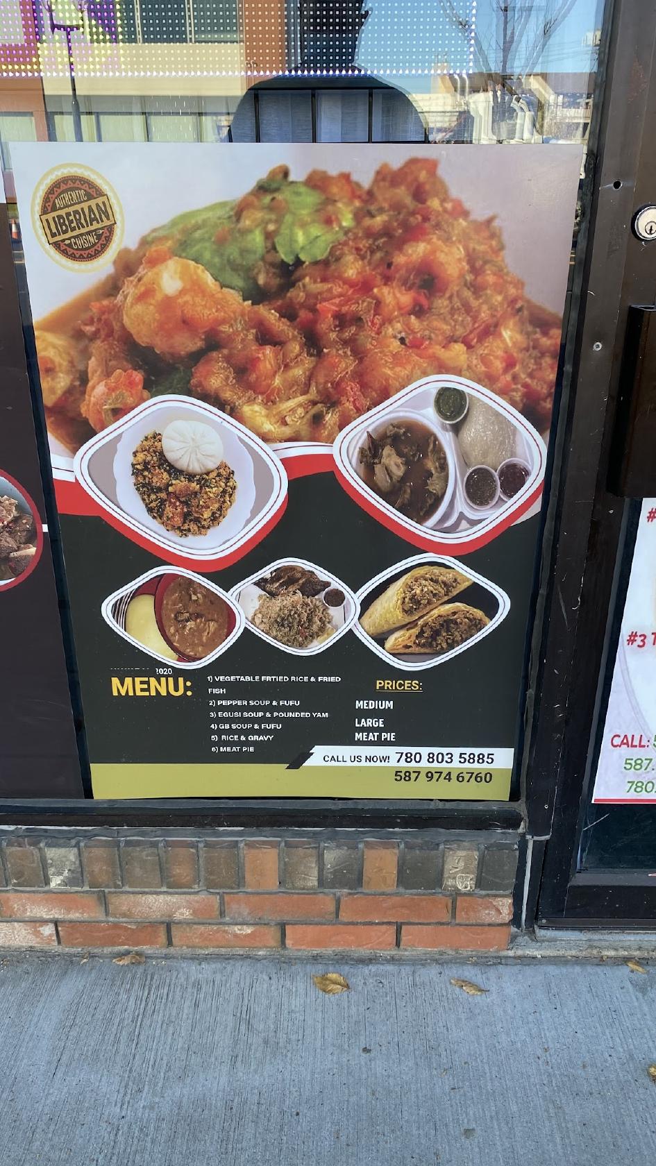 Menu at Liberian Cuisine On Wheels restaurant, Edmonton
