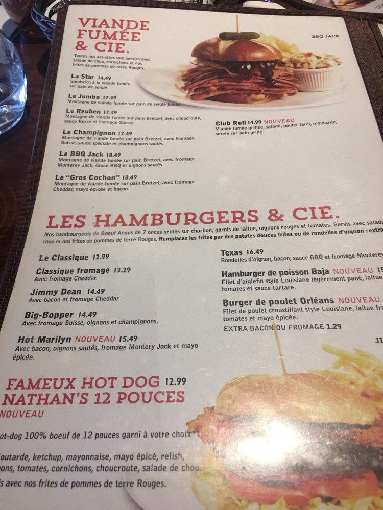 Menu au Nickels restaurant, Gatineau