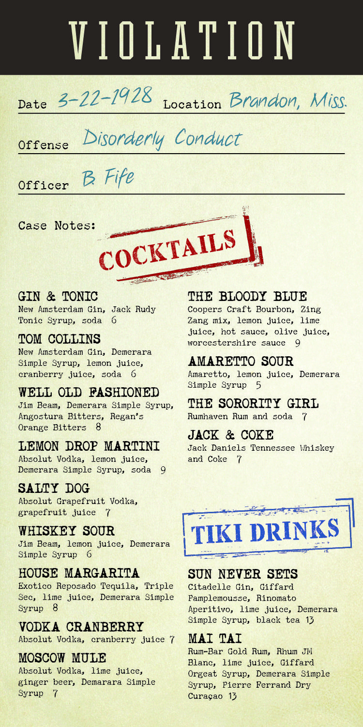 Menu at The Gallows Bar, Brandon
