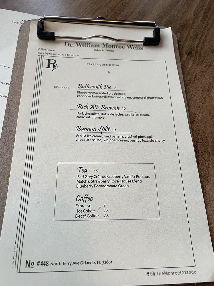 Menu at The Monroe pub & bar, Orlando