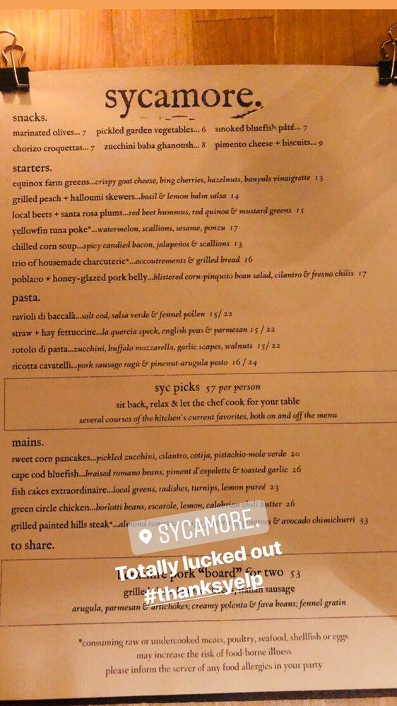 Menu at sycamore. pub & bar, Newton