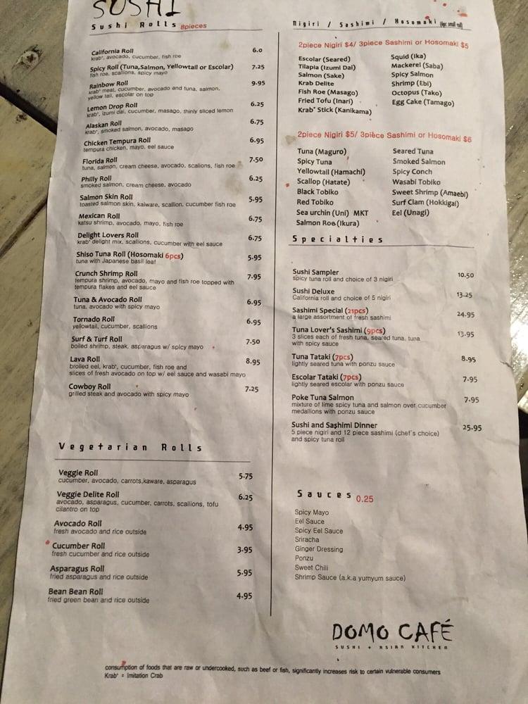 Menu at Domo Café restaurant, Fort Walton Beach, Hurlburt Rd