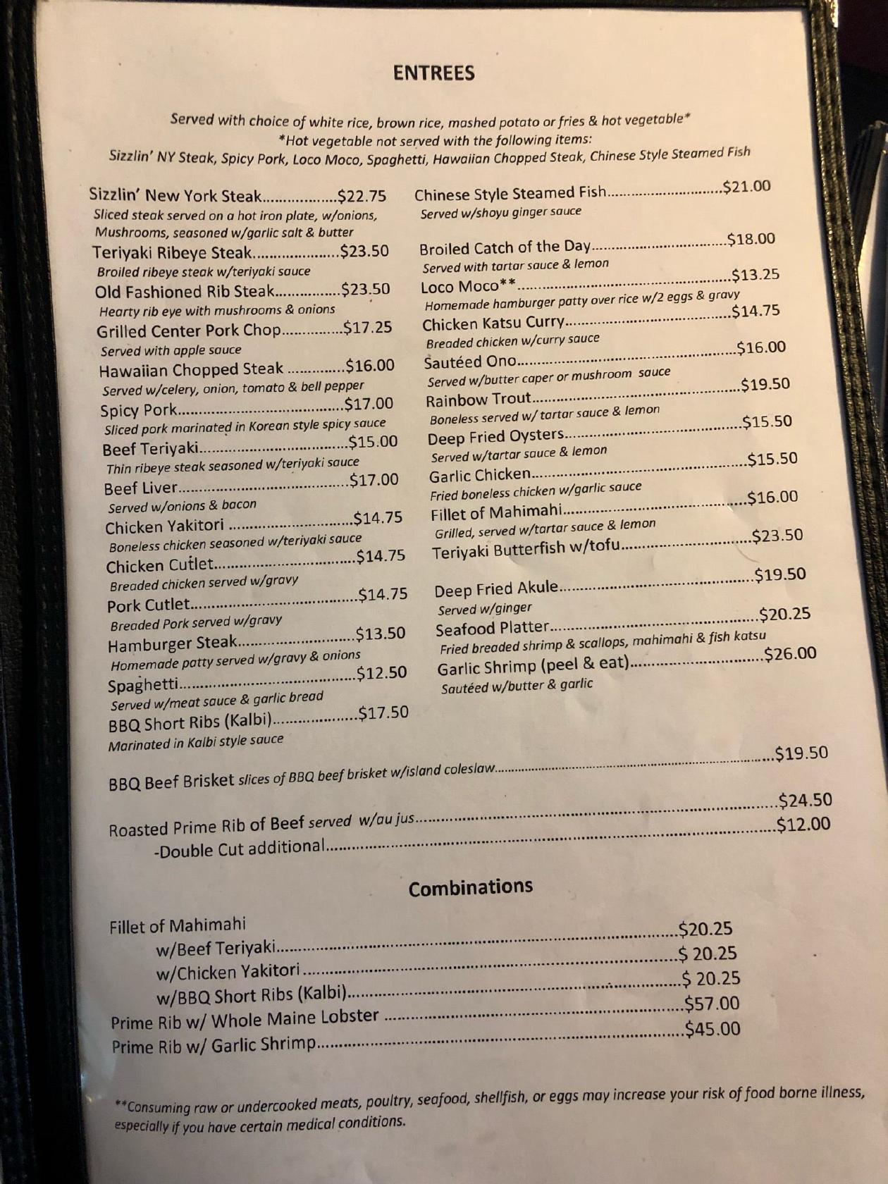 Menu at Eagle Cafe, Honolulu, N Nimitz Hwy # A100