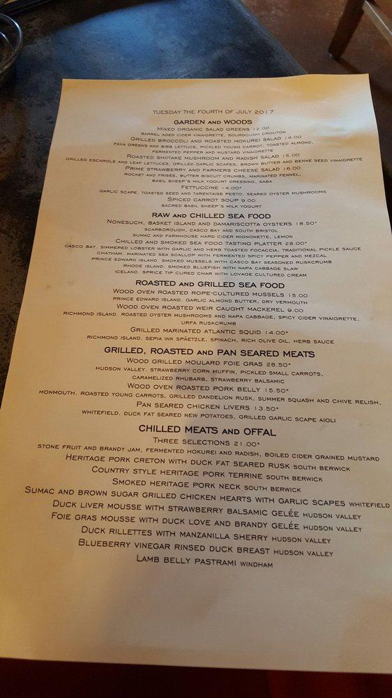 Menu at Fore Street Restaurant, Portland