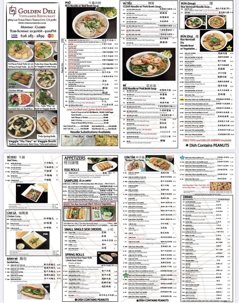 Menu at Golden Deli Temple City restaurant, Temple City