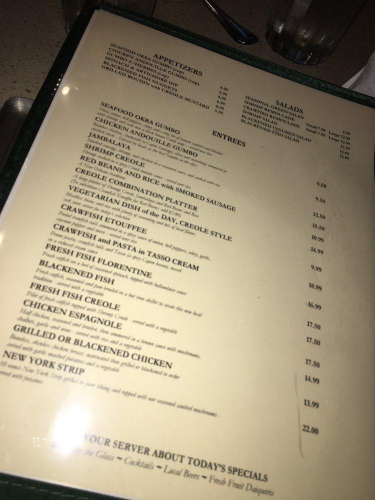Menu at Gumbo Shop restaurant, New Orleans, 630 St Peter