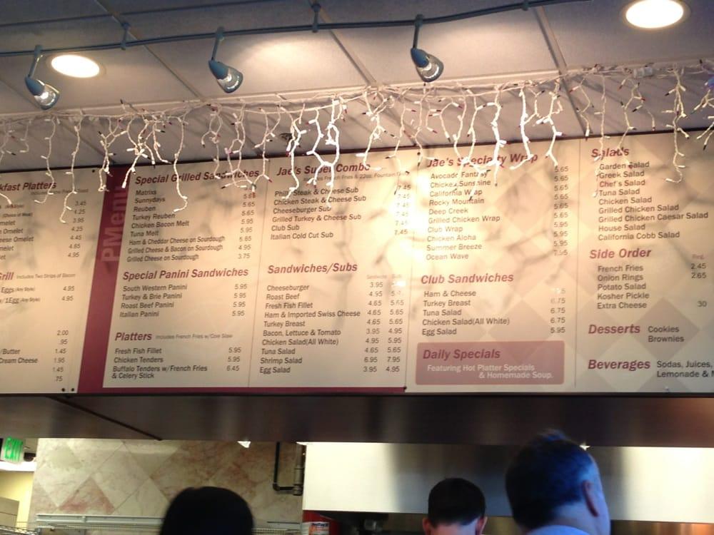 Menu at Jae's Grill restaurant, Columbia