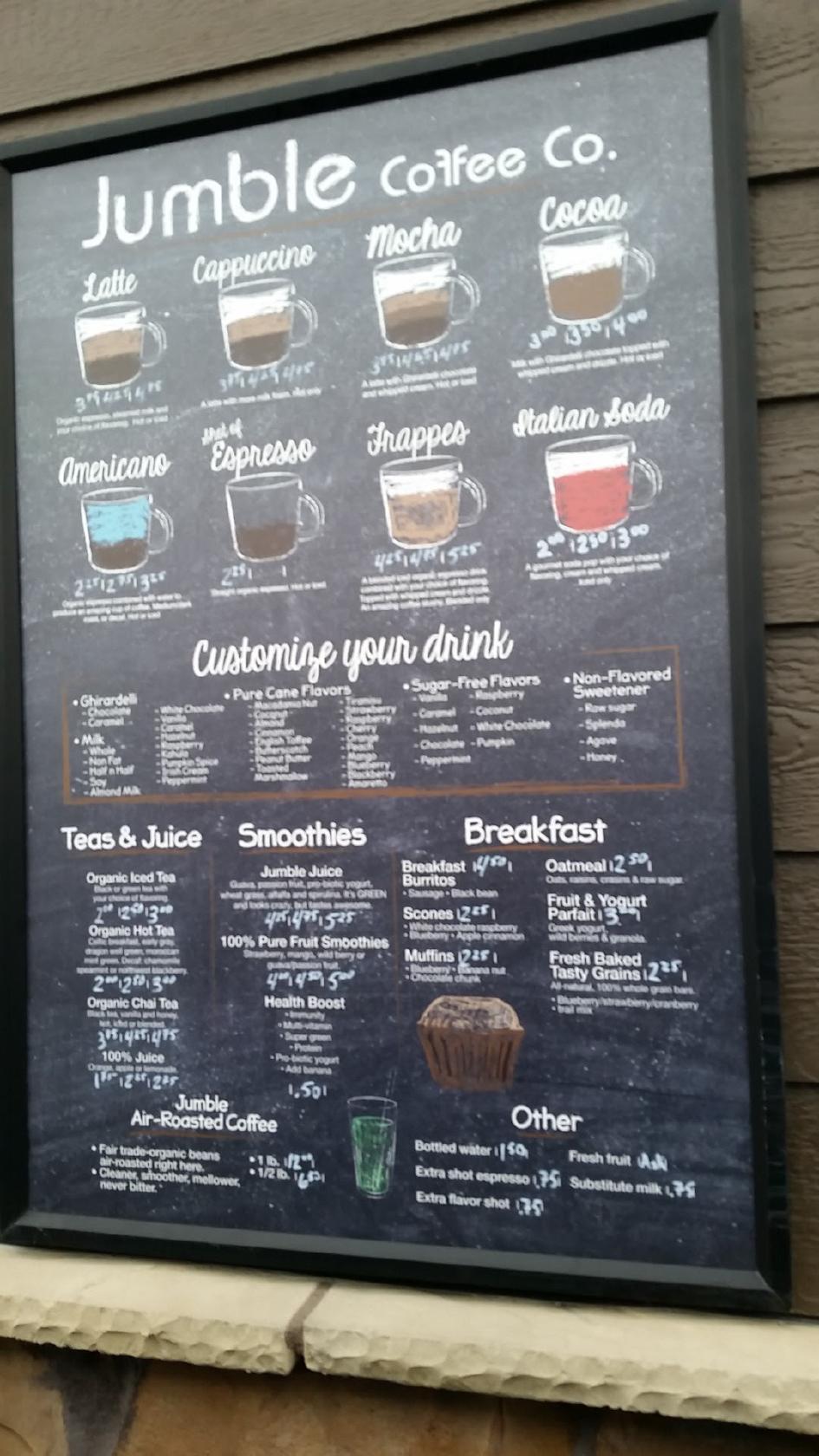Menu at Jumble Coffee Co. Dubuque pub & bar, Dubuque, 820 Wacker Dr