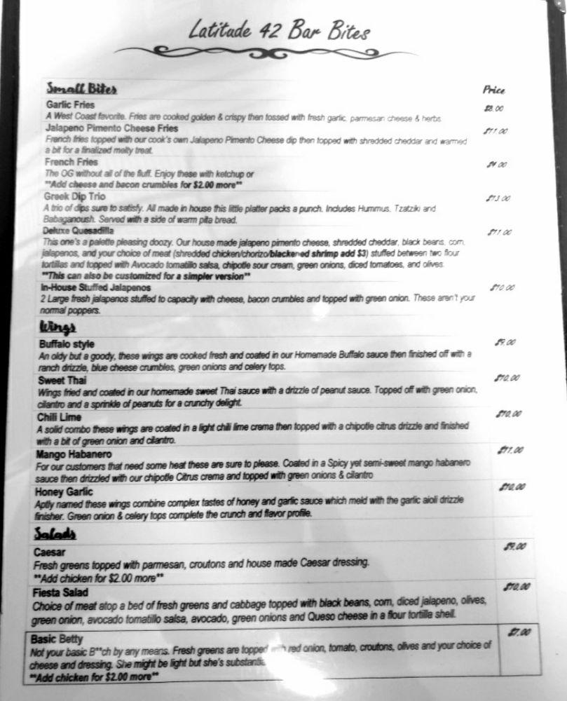 Menu at Latitude 42 Bar & Grill, Harbor