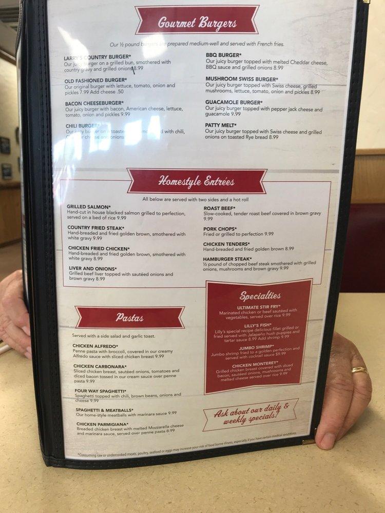 Menu at Lilly's Diner restaurant, Tulsa