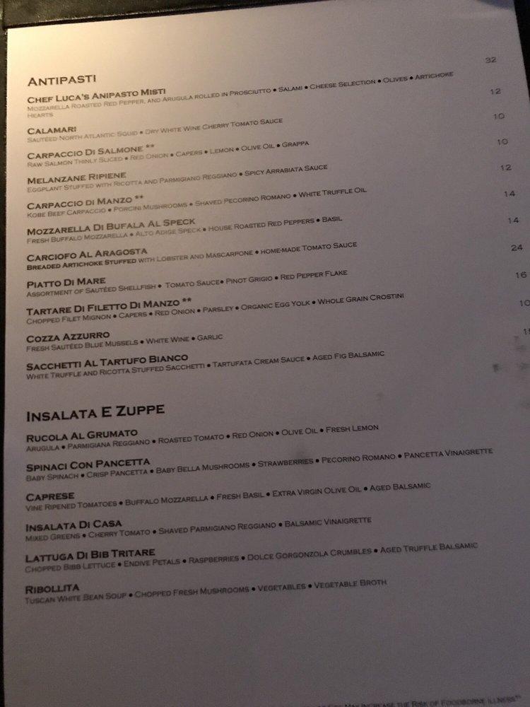 Menu at Luca Italian Cuisine pub & bar, Cleveland