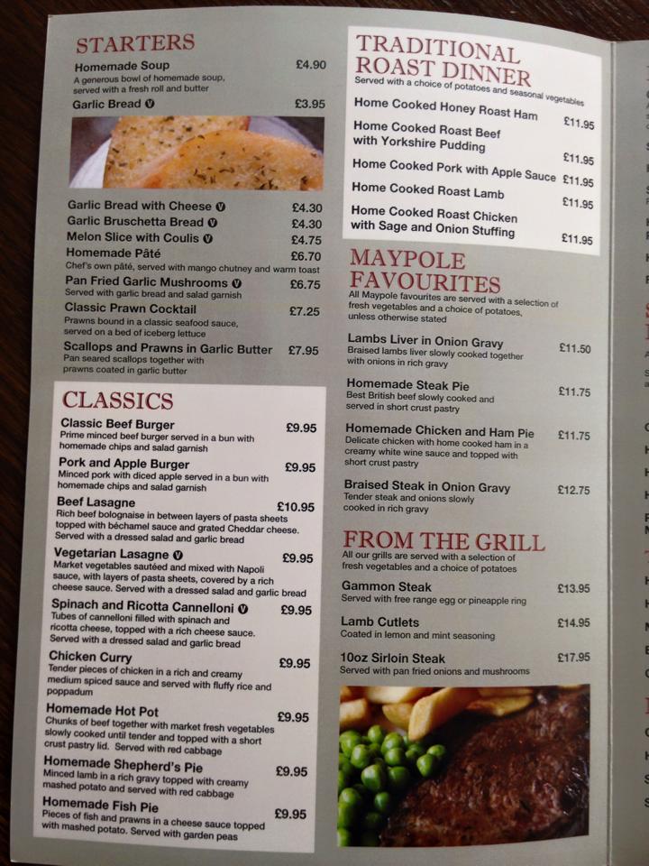 Menu at THE MAYPOLE INN pub & bar, Little Leigh, Hill Top Rd