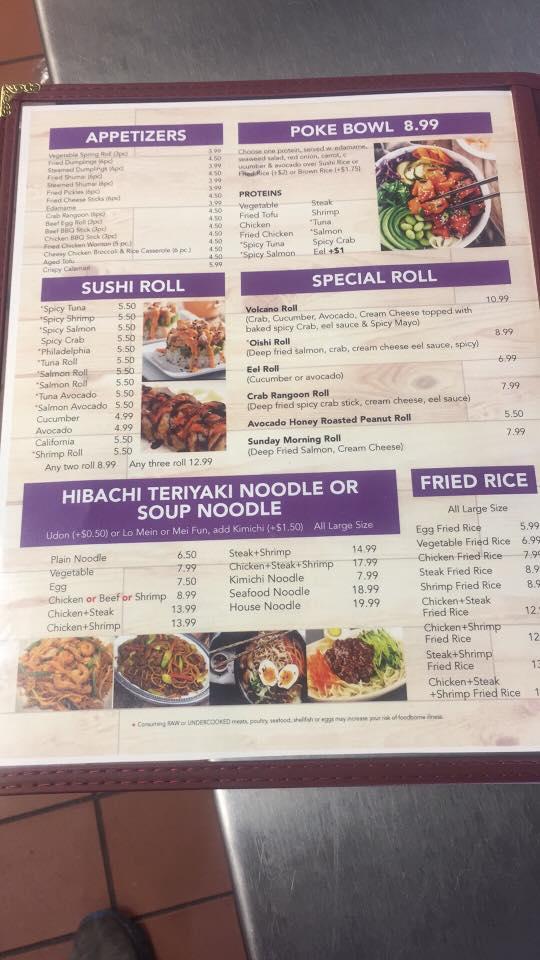 Menu at Oishi Express Japanese Grill restaurant, Florence