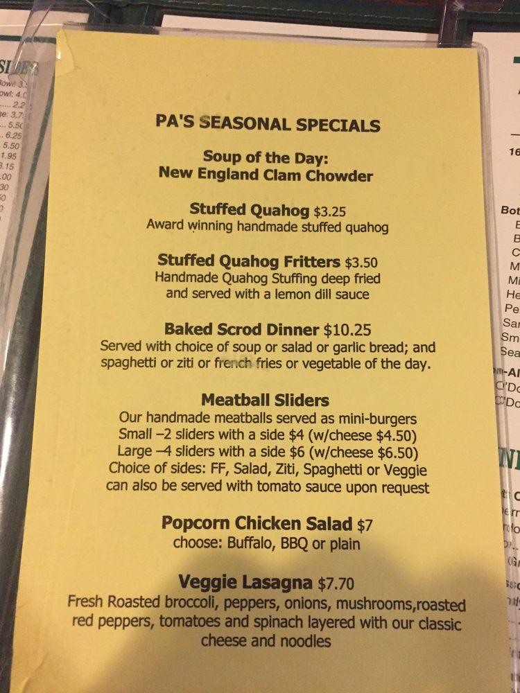Menu at Pa Raffa's Italian Restaurant, New Bedford