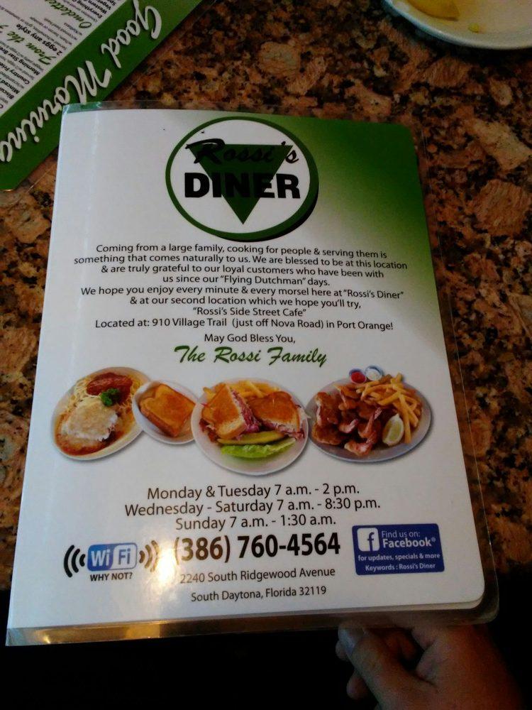 Menu at Rossi's Diner restaurant, South Daytona