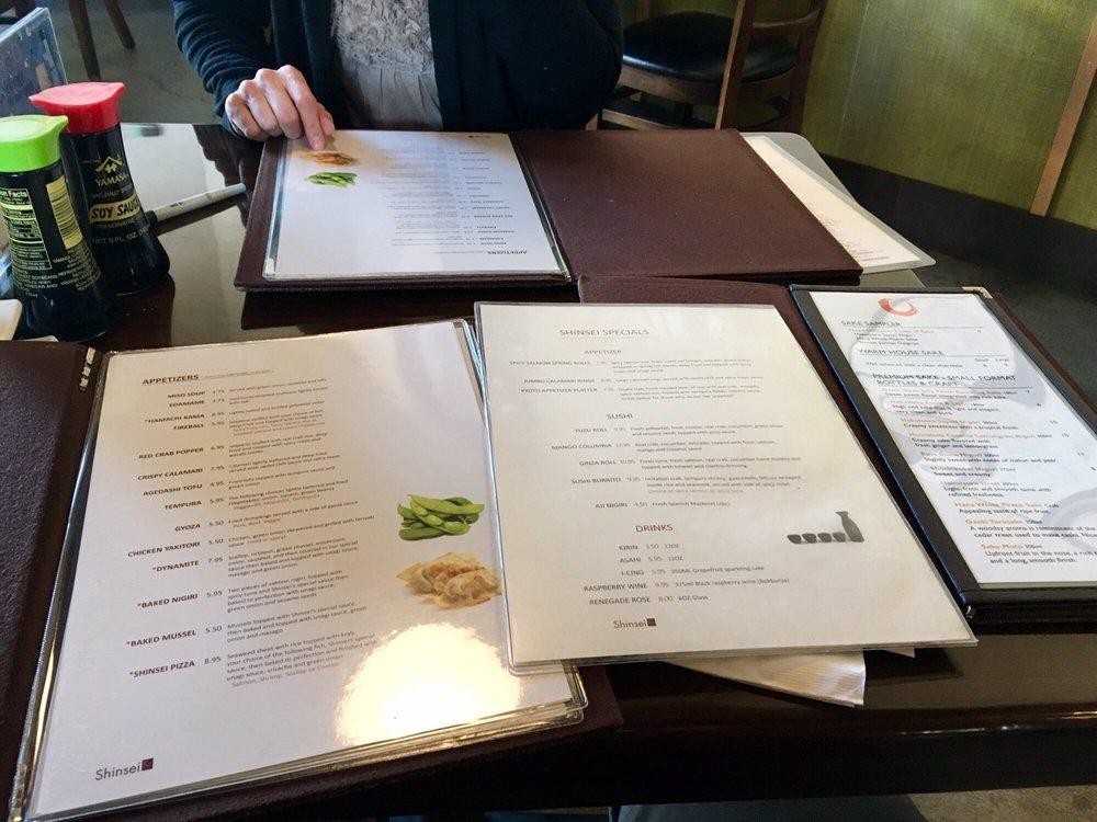Menu at Shinsei Sushi restaurant, Bend