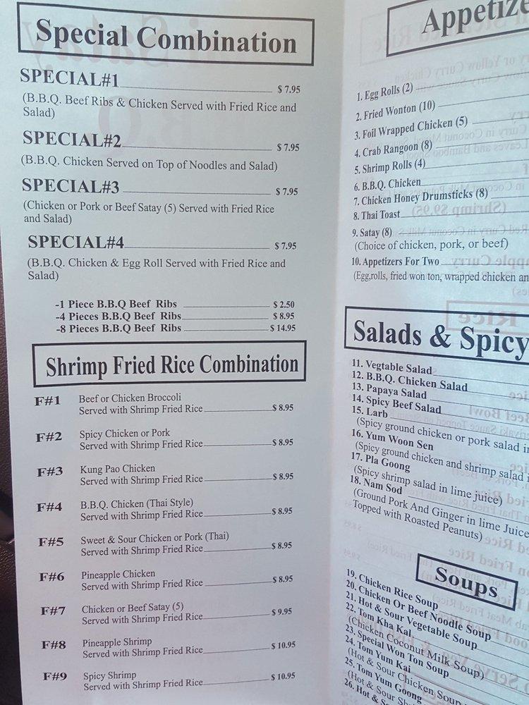 Menu at Thai Satay BBQ, Upland