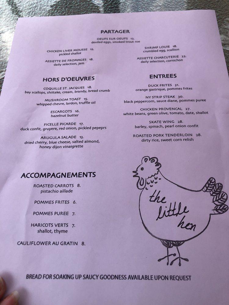 Menu at The Little Hen restaurant, Haddonfield