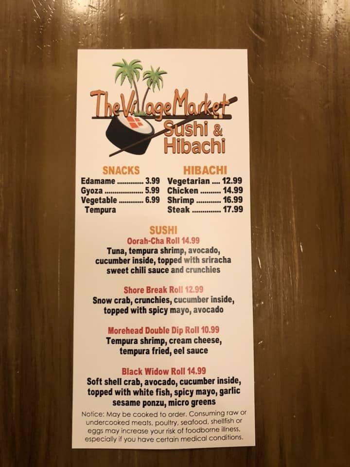 Menu at The Village Market cafe, Emerald Isle