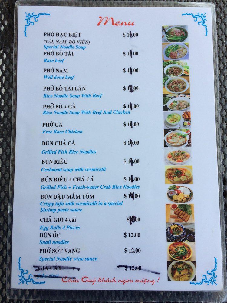 Menu at Cafe Dang Anh, Vancouver