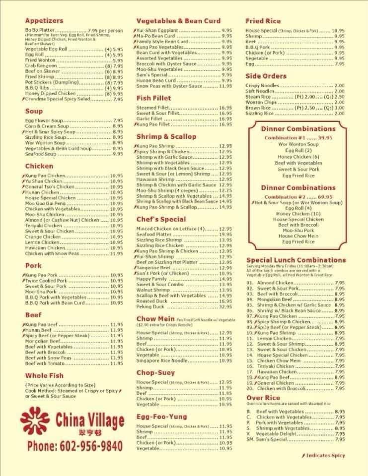Menu at China Village Restaurant, Phoenix