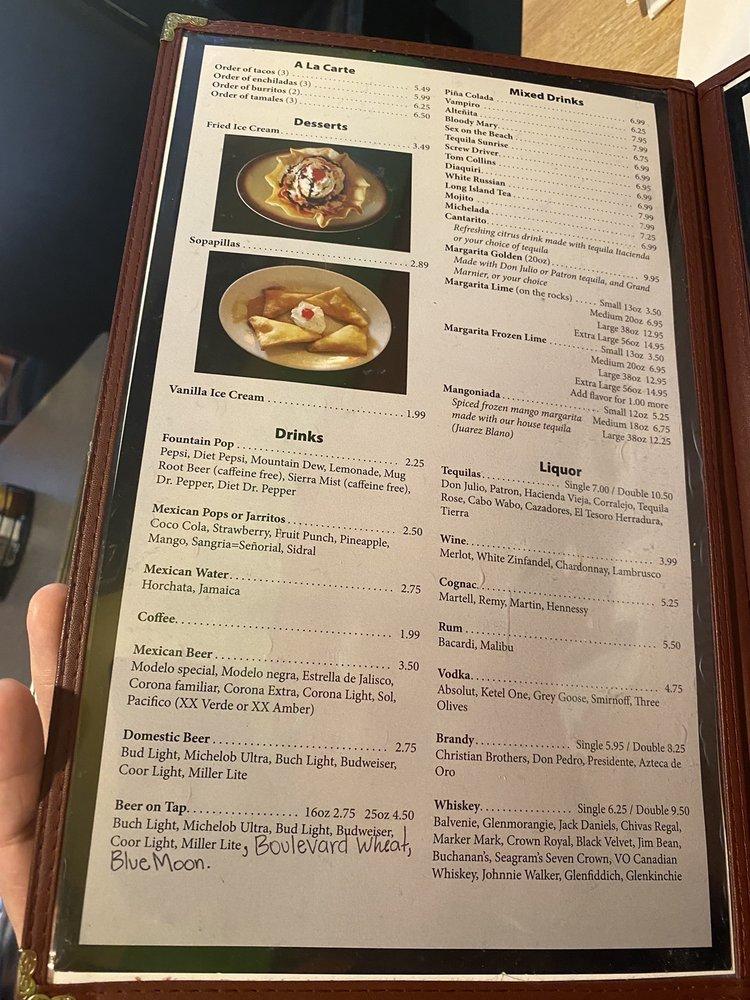 Menu at El Rincon Azteca Mexican Restaurant, Chanute