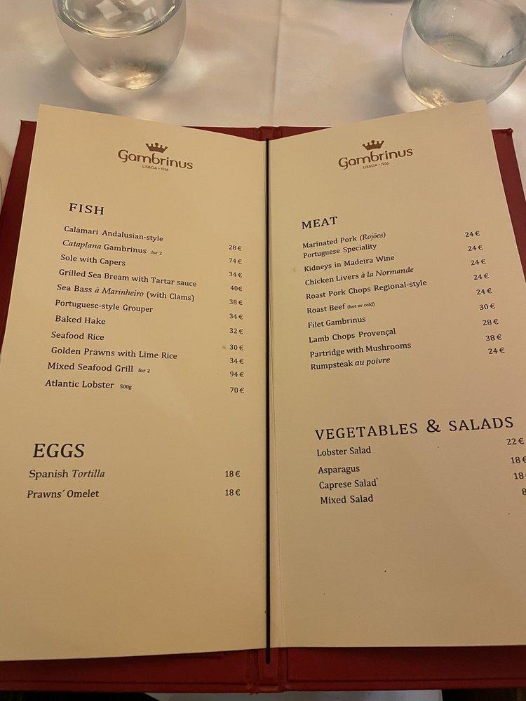 Menu em Restaurante Gambrinus, Lisboa