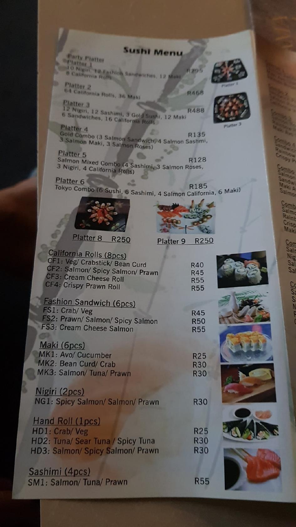 Menu at Gold Leaf restaurant, Paarl