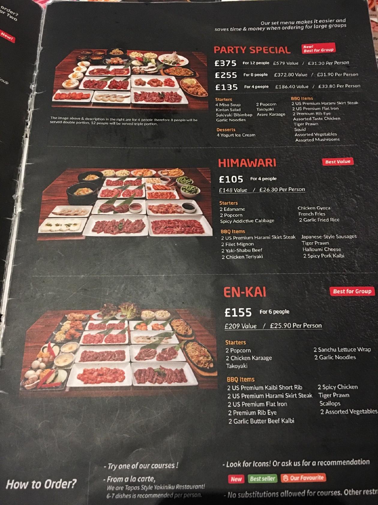Menu at Kintan Japanese BBQ, London, 34-36 High Holborn