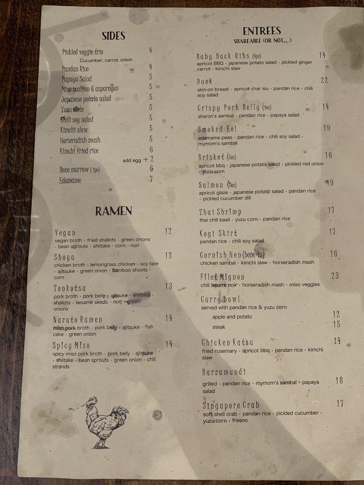 Menu at NoMi restaurant, El Paso