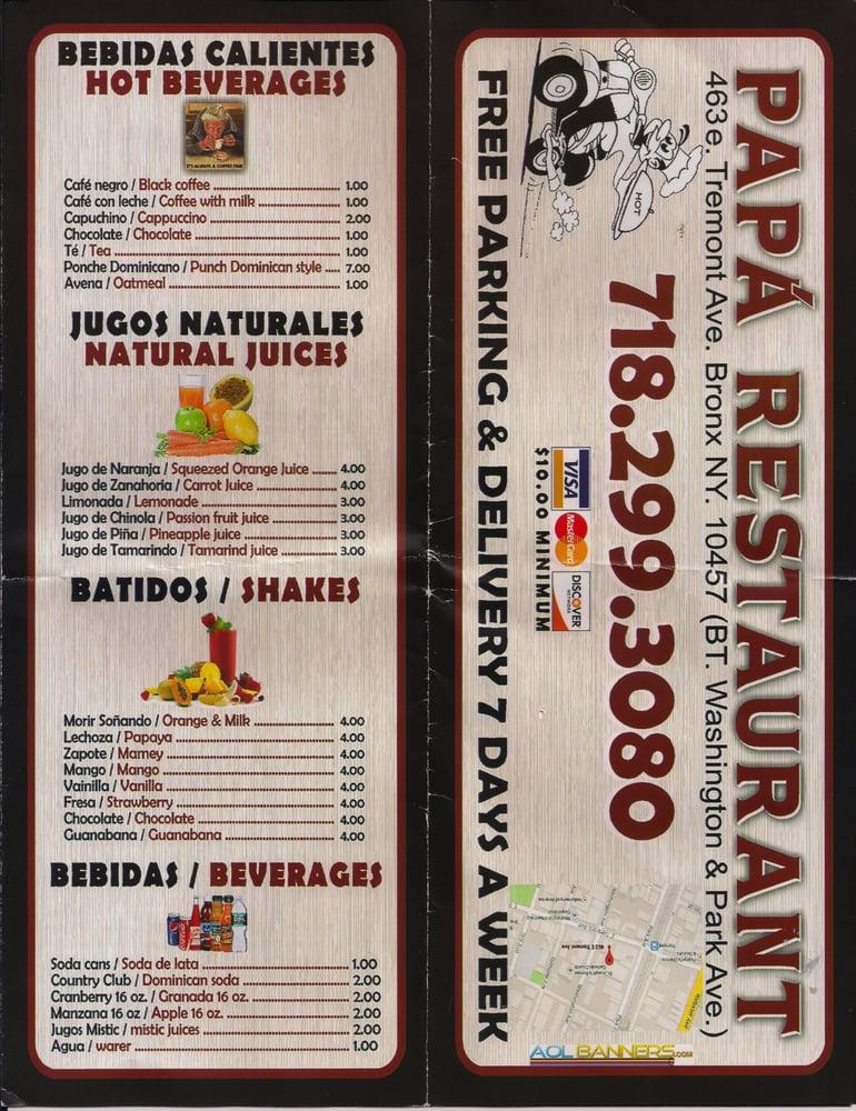 Menu at Papá Restaurant, New York City, 453B E Tremont Ave