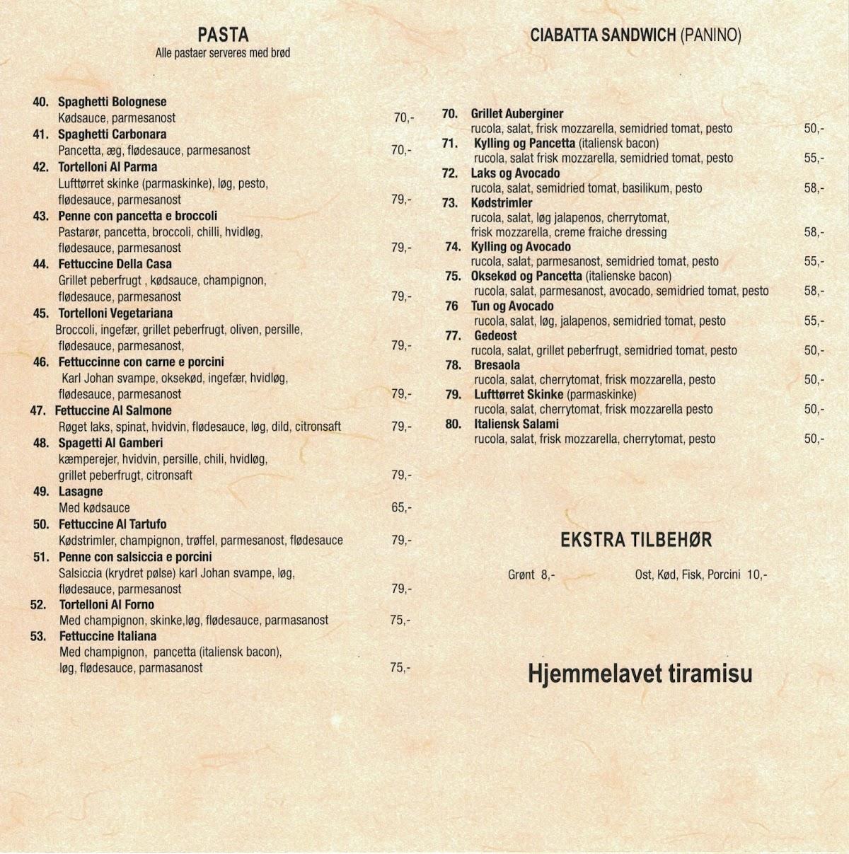 Menu at Piazza Navona restaurant, Rødovre