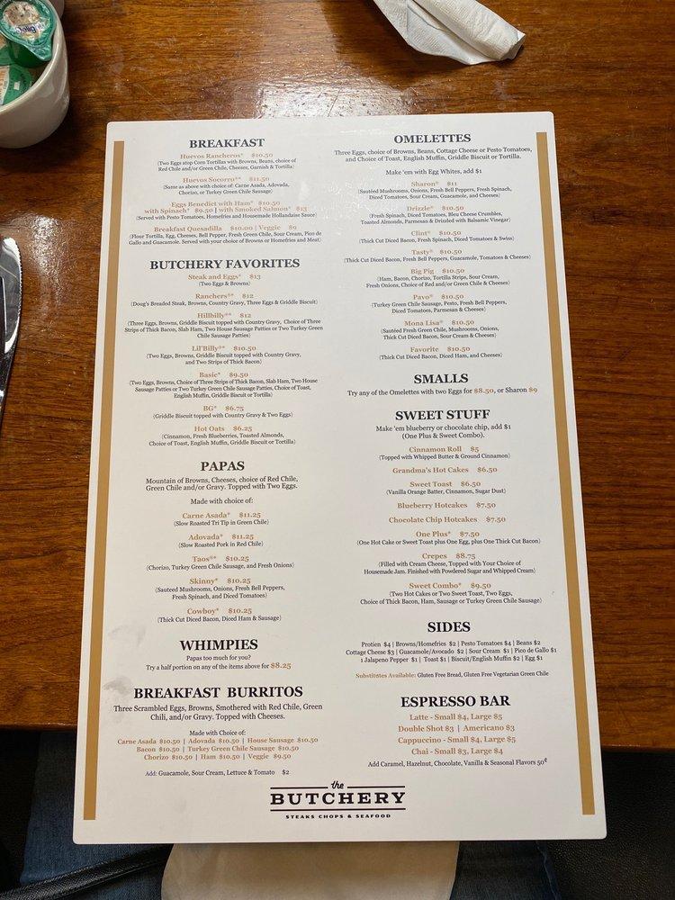 Menu at The Butchery- Steaks, Chops & Seafood steakhouse, Arvada