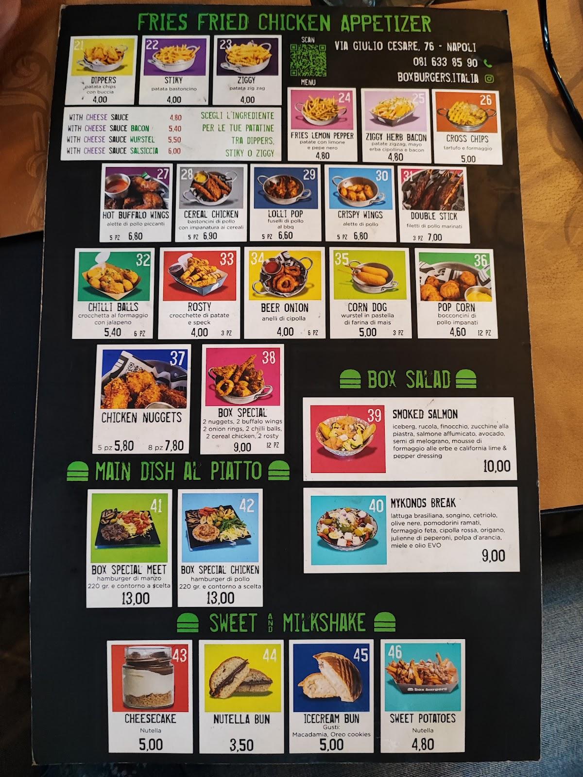 Menu at BOX BURGERS Fuorigrotta restaurant, Naples, Via Giulio Cesare