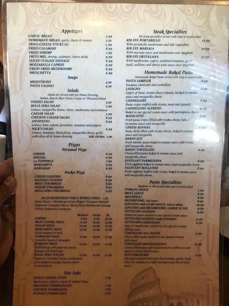 Menu at Bella Sera Italian Restaurant, Copperas Cove, 609 E US-190