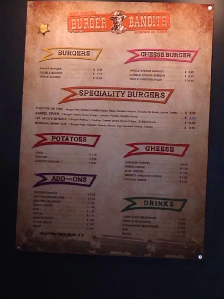 Menu at Burger Bandits restaurant, Georgina