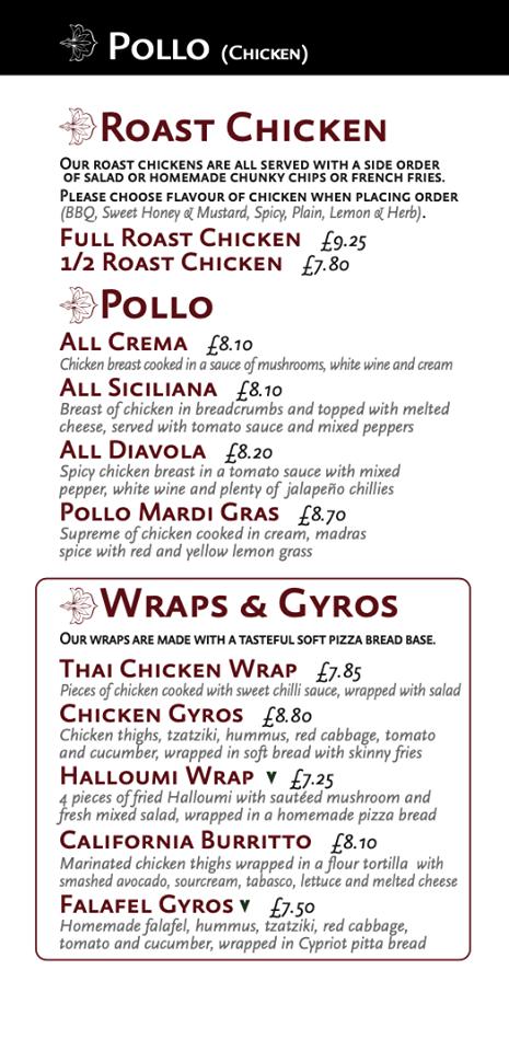 Menu at Capri Mirfield restaurant, Mirfield
