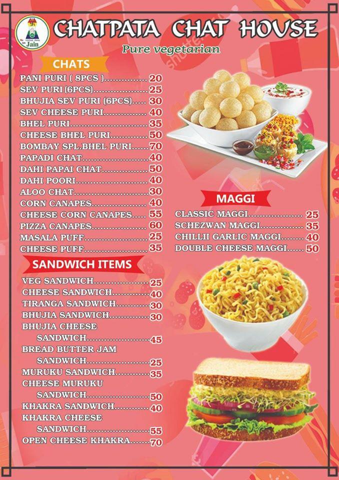 Menu at Chatpata chat house, Chennai, 13/1