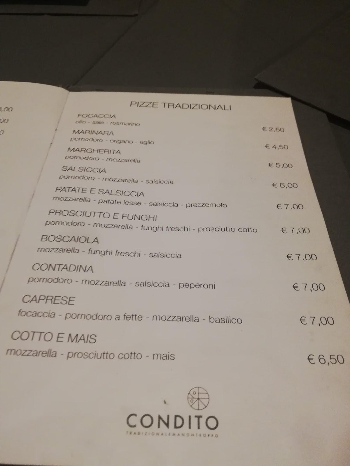 Menu at Condito restaurant, Teramo