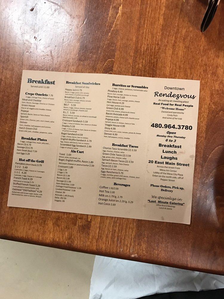 Menu at Downtown Rendezvous restaurant, Mesa