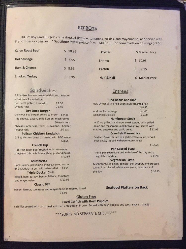 Menu at Dry Dock Café pub & bar, New Orleans