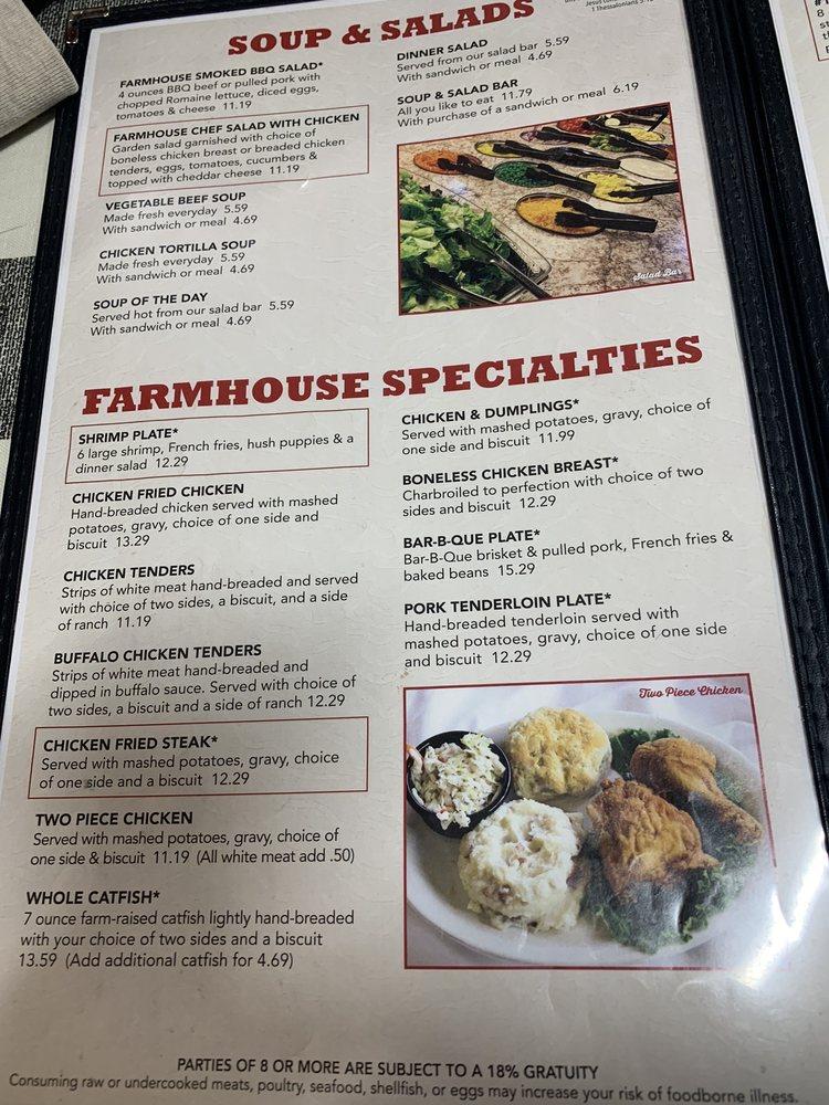 Menu at Farmhouse Restaurant, Branson