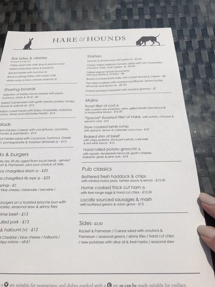 Menu at Hare & Hounds restaurant, Bath