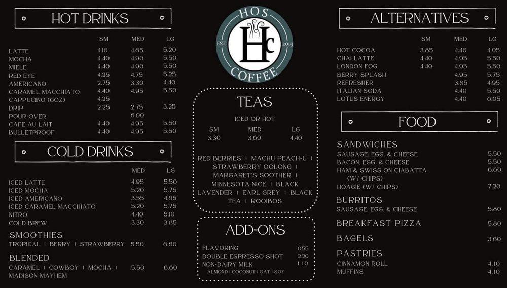 Menu at Hos Coffee desserts, Madison