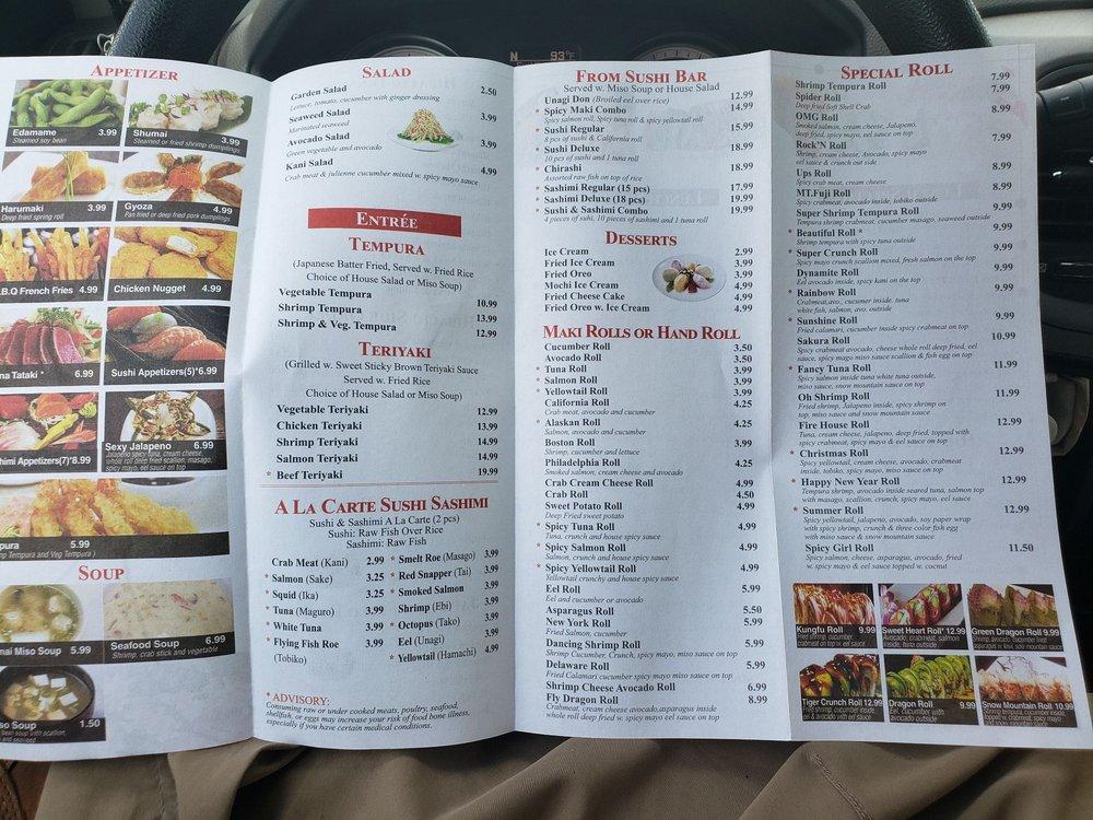 Menu at Mt. Fuji Japanese Steak House restaurant, Milford
