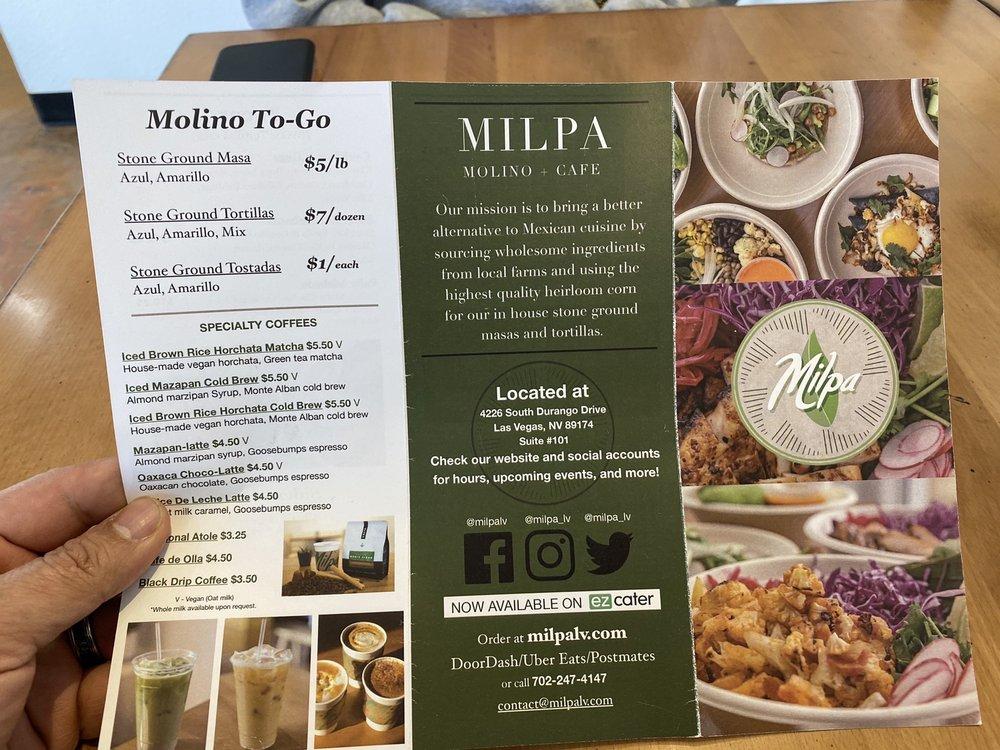 Menu at Milpa restaurant, Las Vegas